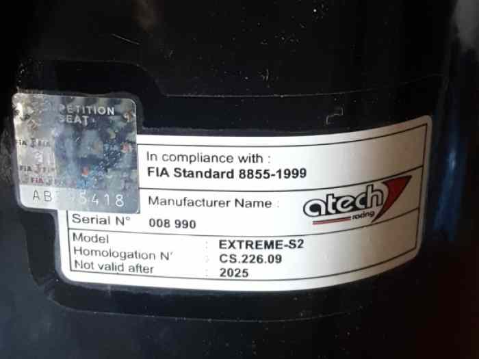 Siège Baquet Atech Extreme S2 - pièces et voitures de course à vendre, de rallye et de circuit.